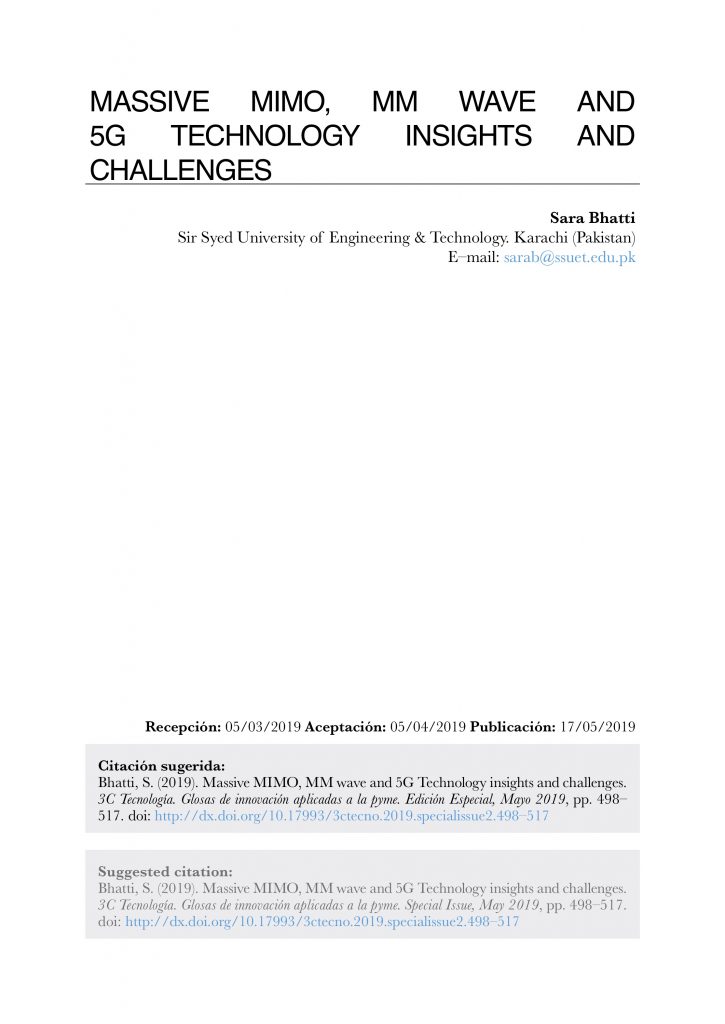 Massive Mimo Mm Wave And 5g Technology Insights And Challenges 3ciencias