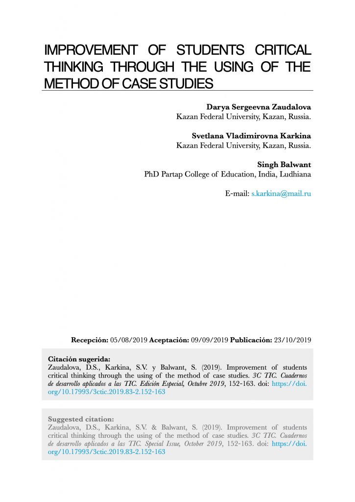 Improvement of students critical thinking through the using of the ...