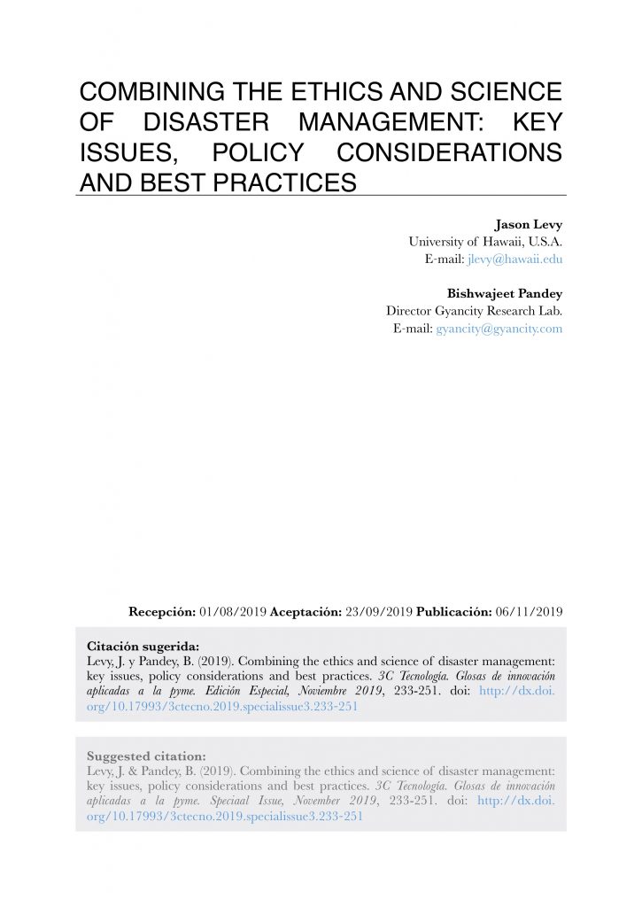Combining the ethics and science of disaster management: key issues ...