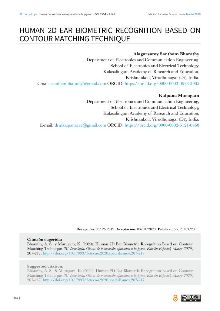 Human 2D Ear Biometric Recognition Based on Contour Matching Technique ...